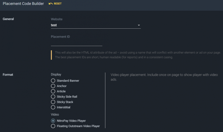 Creating a Video Placement – Nitro